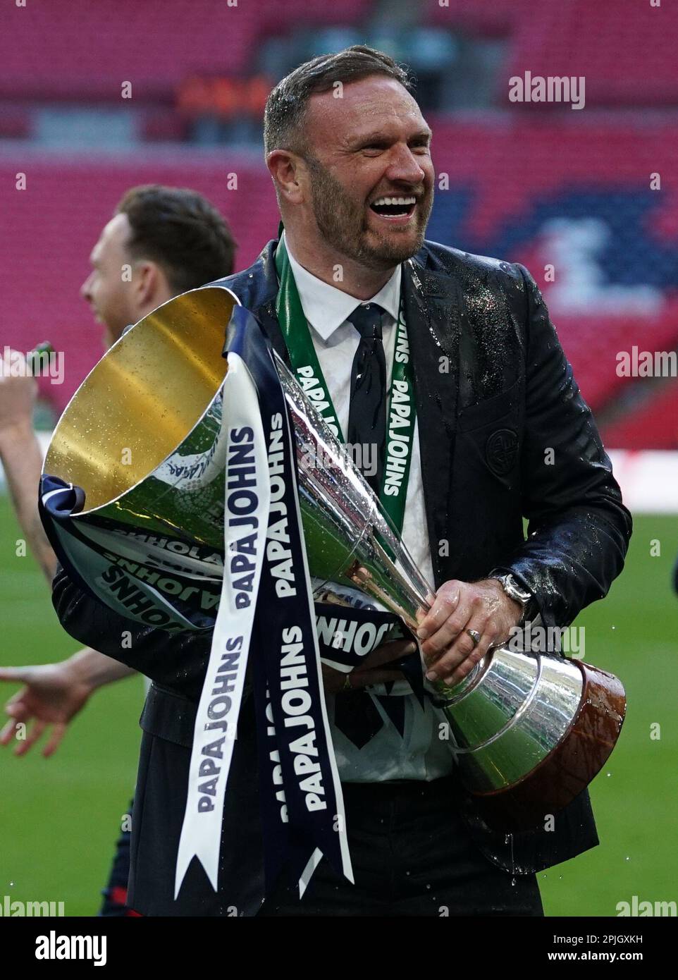 LONDON, ENGLAND - APRIL 02: Bolton manager Ian Evatt with the trophy ...