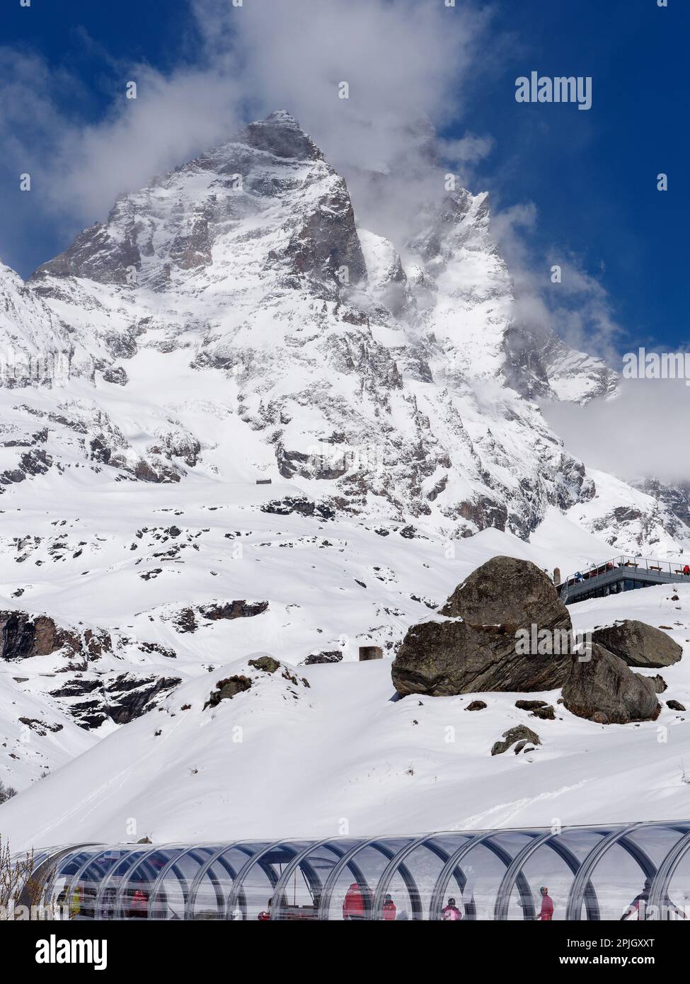 Cervino Mountain aka The Matterhorn as seen from the ski resort of ...