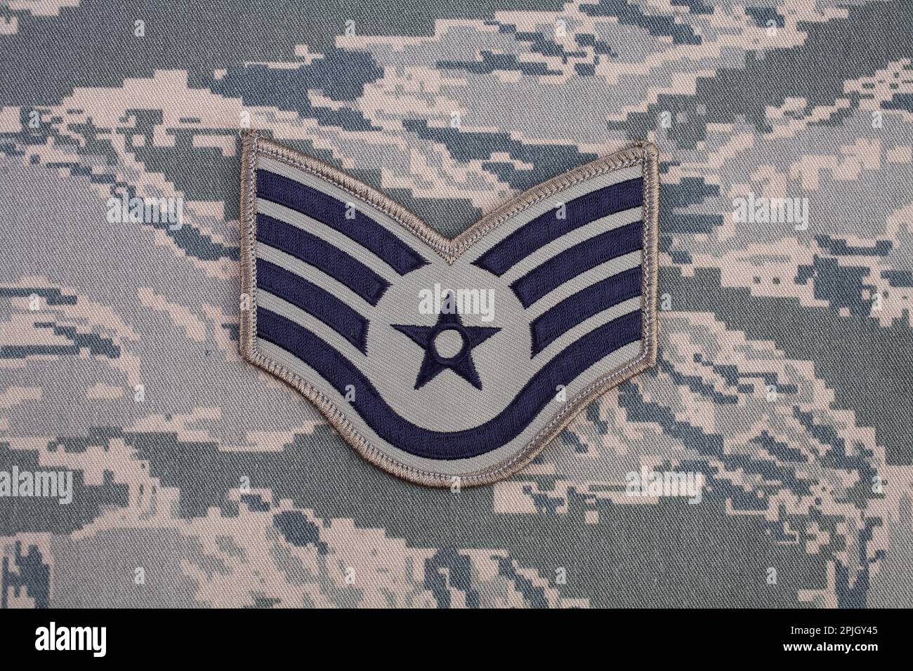 August 31, 2020. US AIR FORCE Staff Sergeant rank patch on digital ...