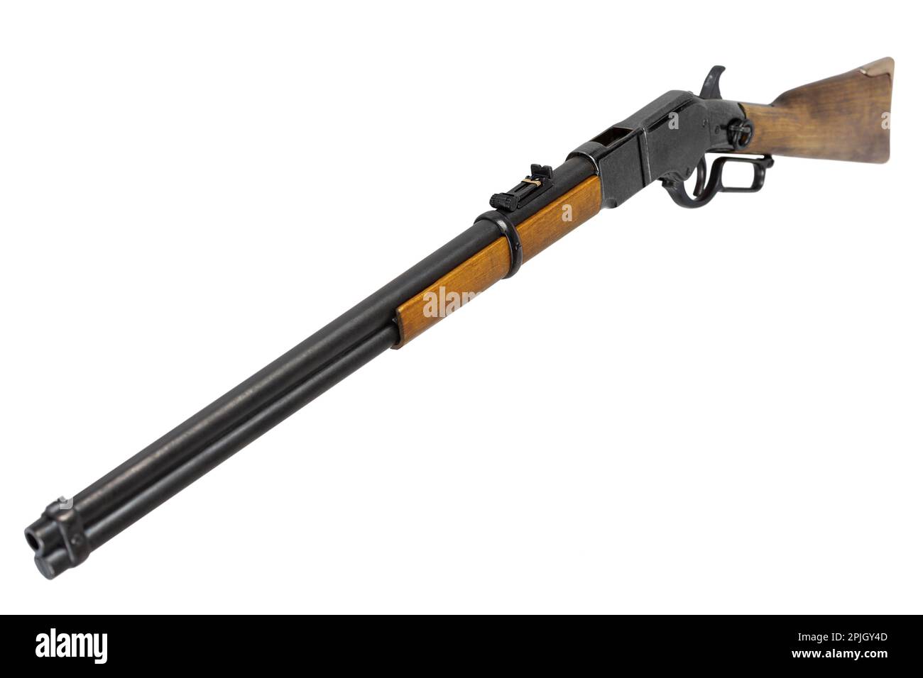 Wild west period Winchester lever-action repeating rifle isolated on ...
