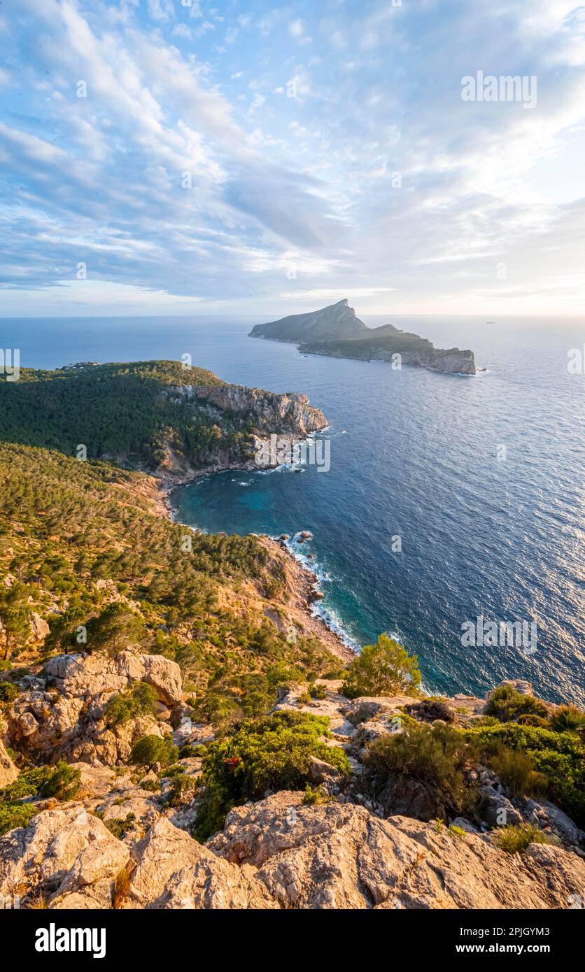 Rocky coast with an island, Sunset over the ocean, Mirador Jose Sastre ...