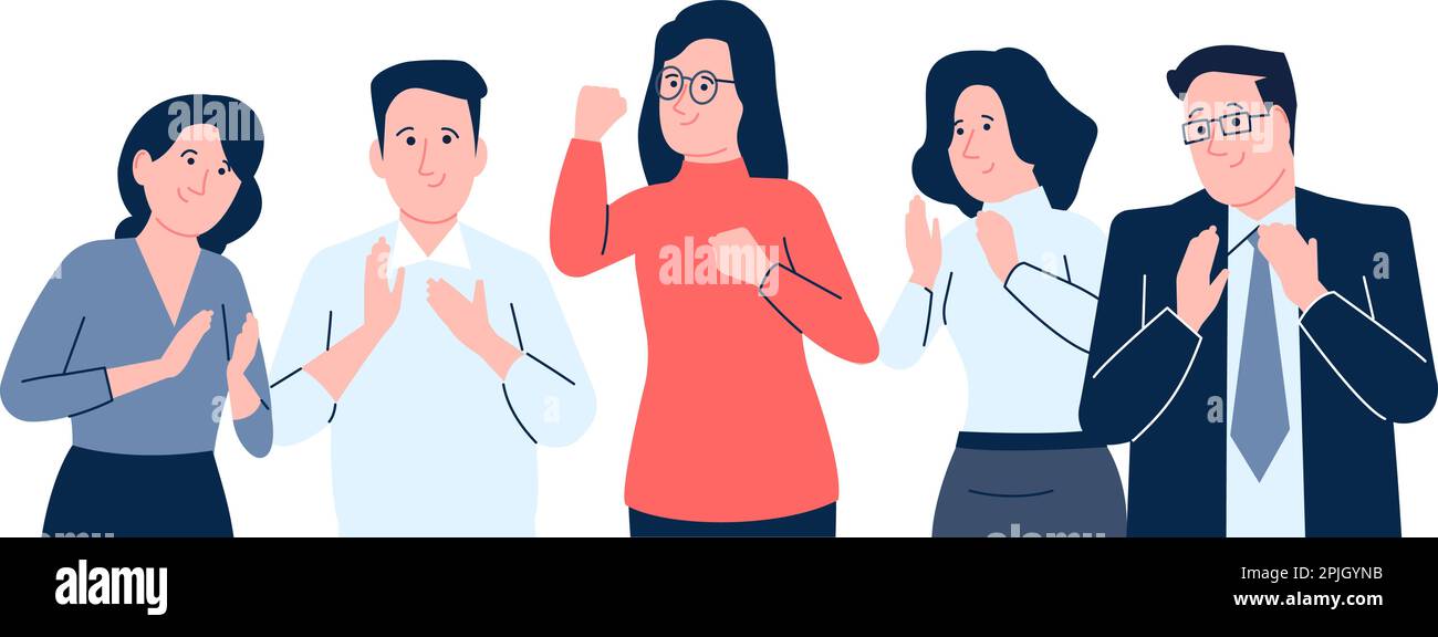Office employee congratulation, motivate colleagues. Proud coworker, business partners has claps ...