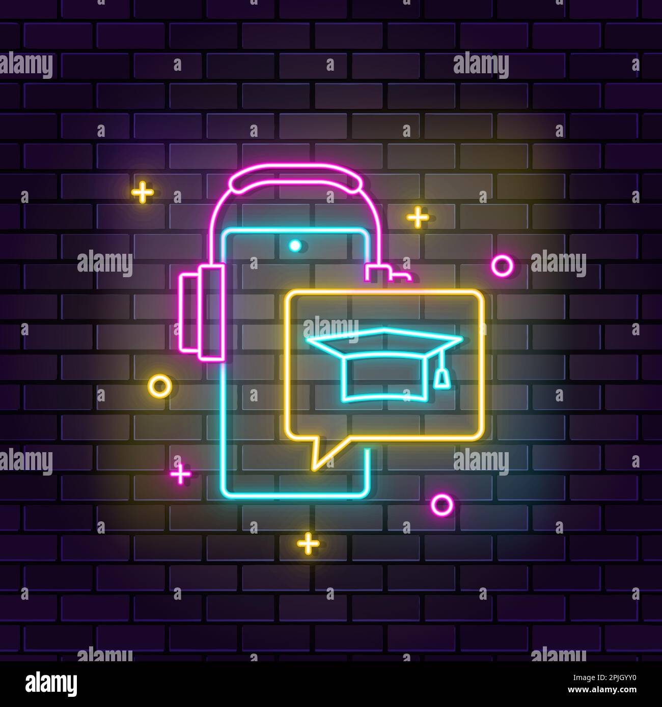 Education App neon icon. Education neon icon on dark brick wall ...