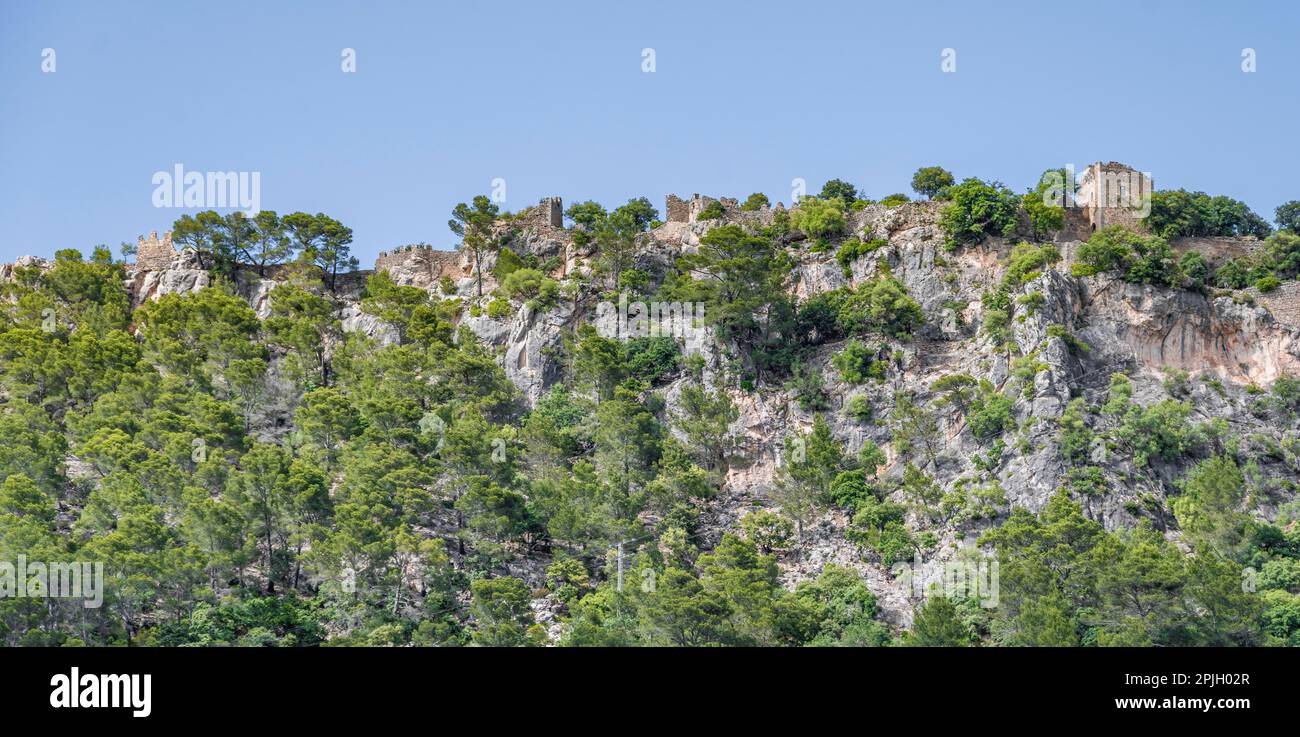 Castell d Alaro castle on a cliff, Puig dalaro, Majorca, Spain Stock ...