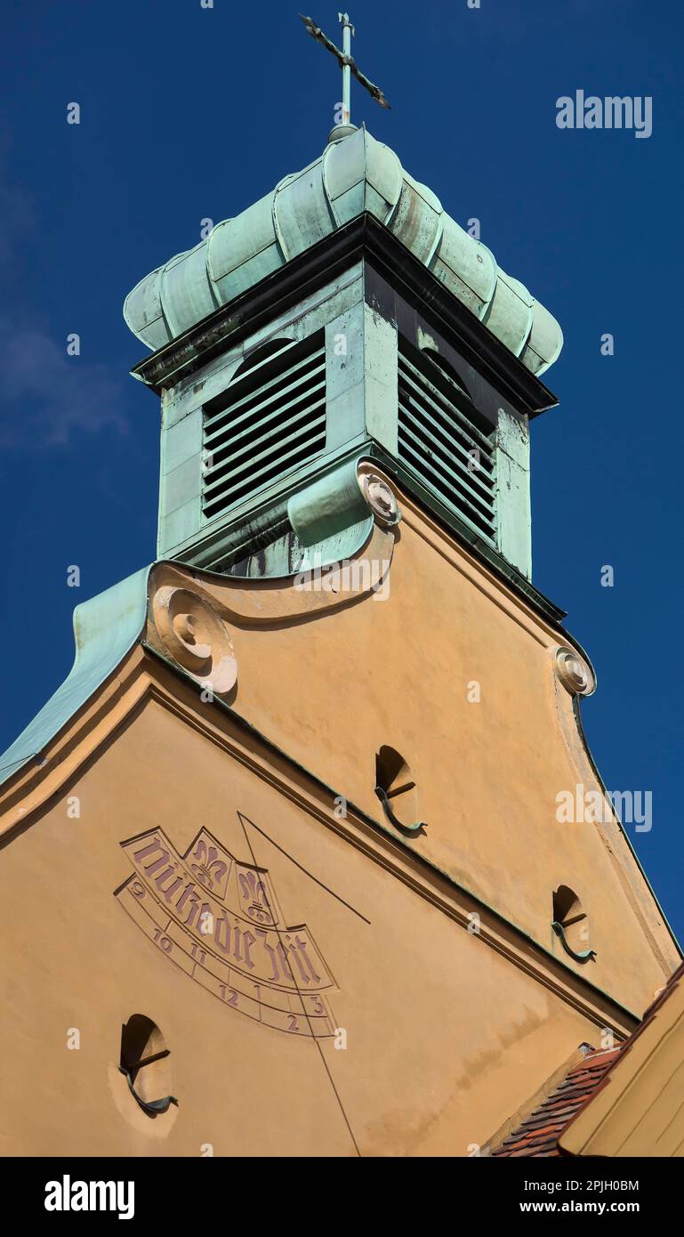 Sundial on the tower of St. Marks Church in the Jakob Fugger Settlement ...