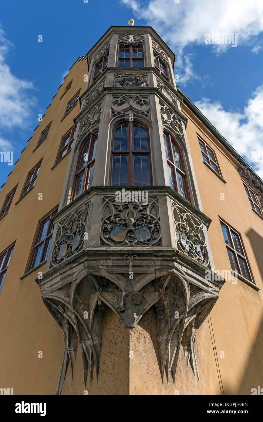 Historic bay window on the house of the Jakob Fugger estate, 16th ...