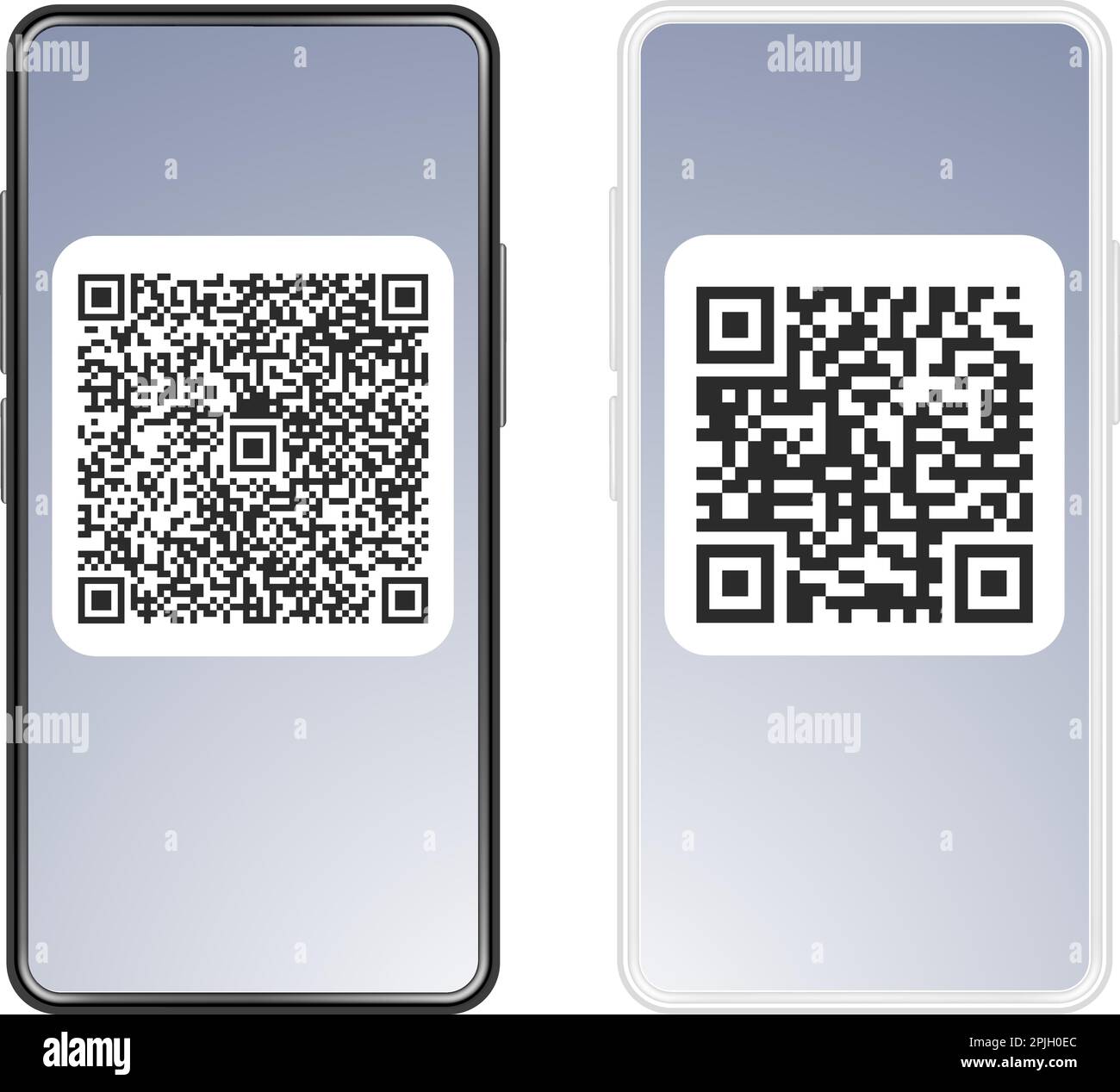 Smartphones template with qr on screen. Phone white and black, bar code ...