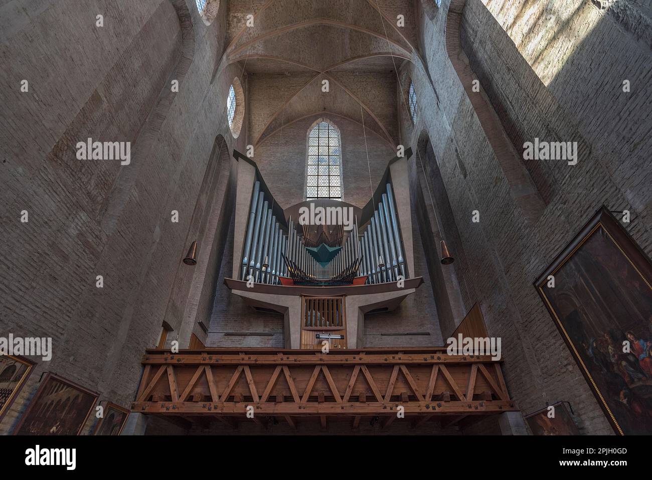 Modern organ loft of the Barfüßerkirche, church was rebuilt in the 15th ...