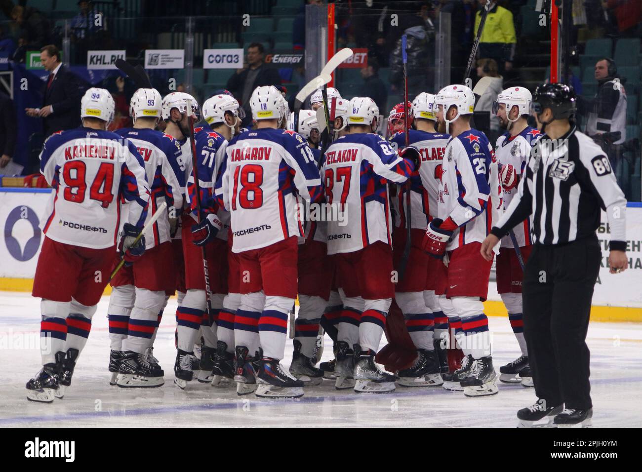 CSKA Hockey Club player, Adam Reideborn (No.36), Mikhail Grigorenko (No ...
