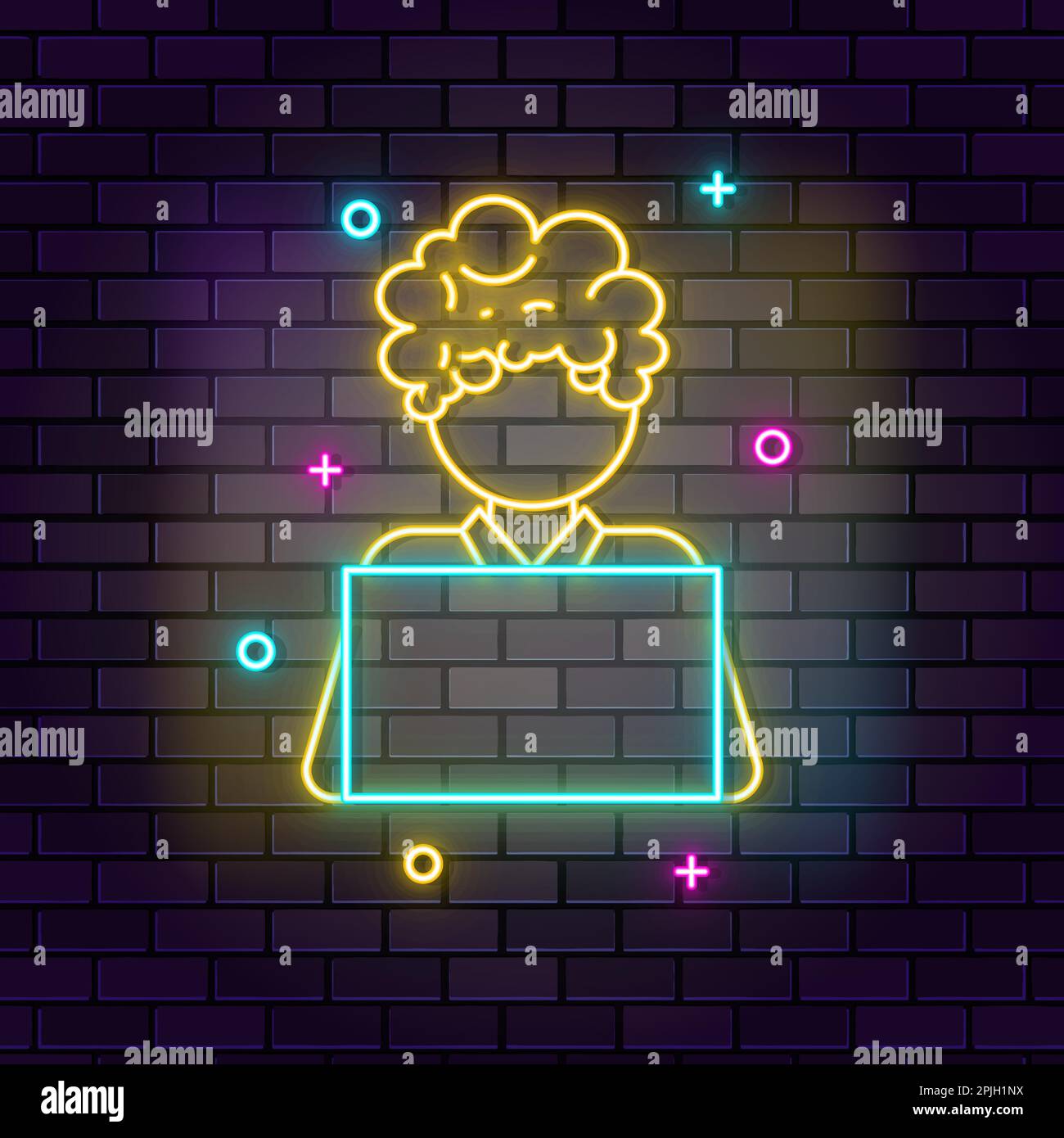 Online learning, student neon icon. Education neon icon on dark brick ...