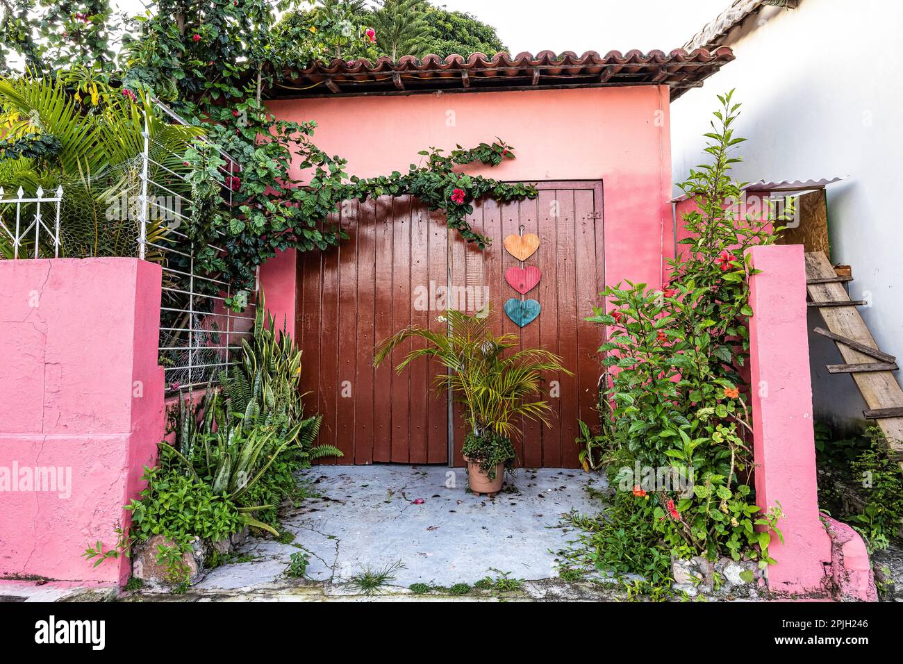 Facades of old colorful colonial houses in the city of Mucuge, Chapada ...