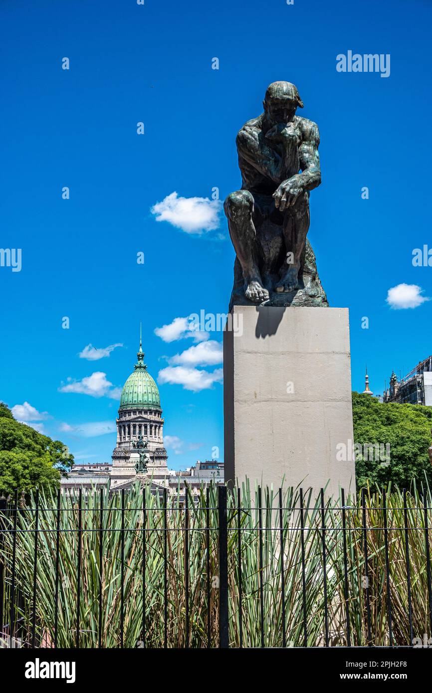 Statue of The Thinker by Auguste Rodin outside the green domed ...