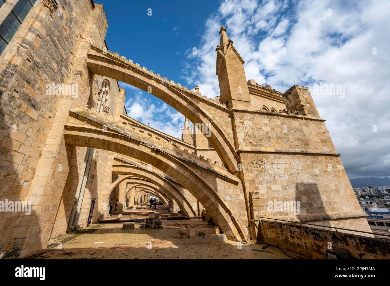 Exterior shot, roof of Palma Cathedral, Cathedral of Saint Mary, Palma ...