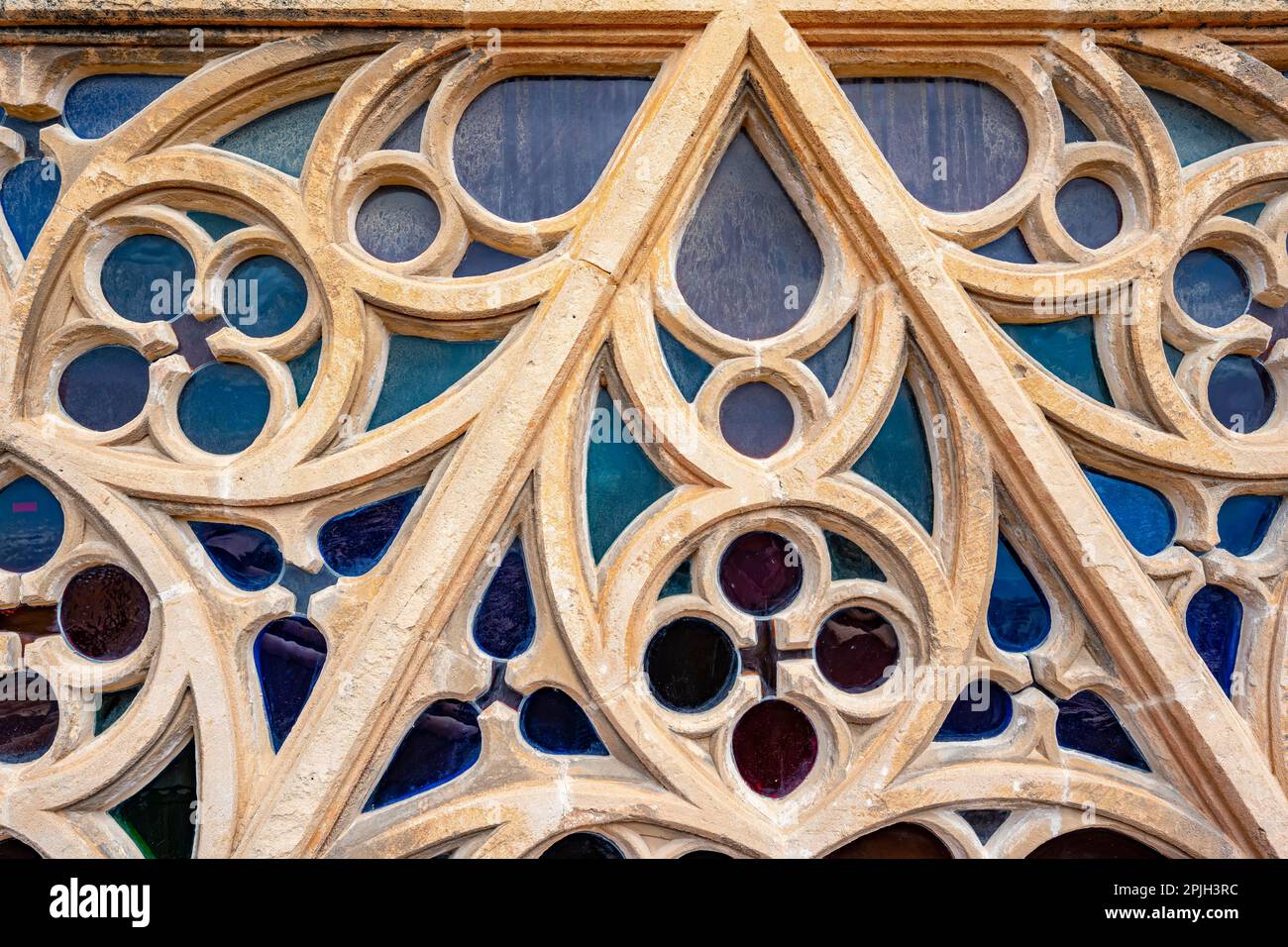 Exterior shot, Ornate window of Palma Cathedral, Cathedral of Saint ...