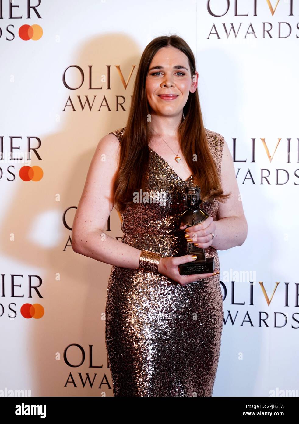Chris Bush in the press room after winning the Mastercard Best New Musical award for Standing At ...