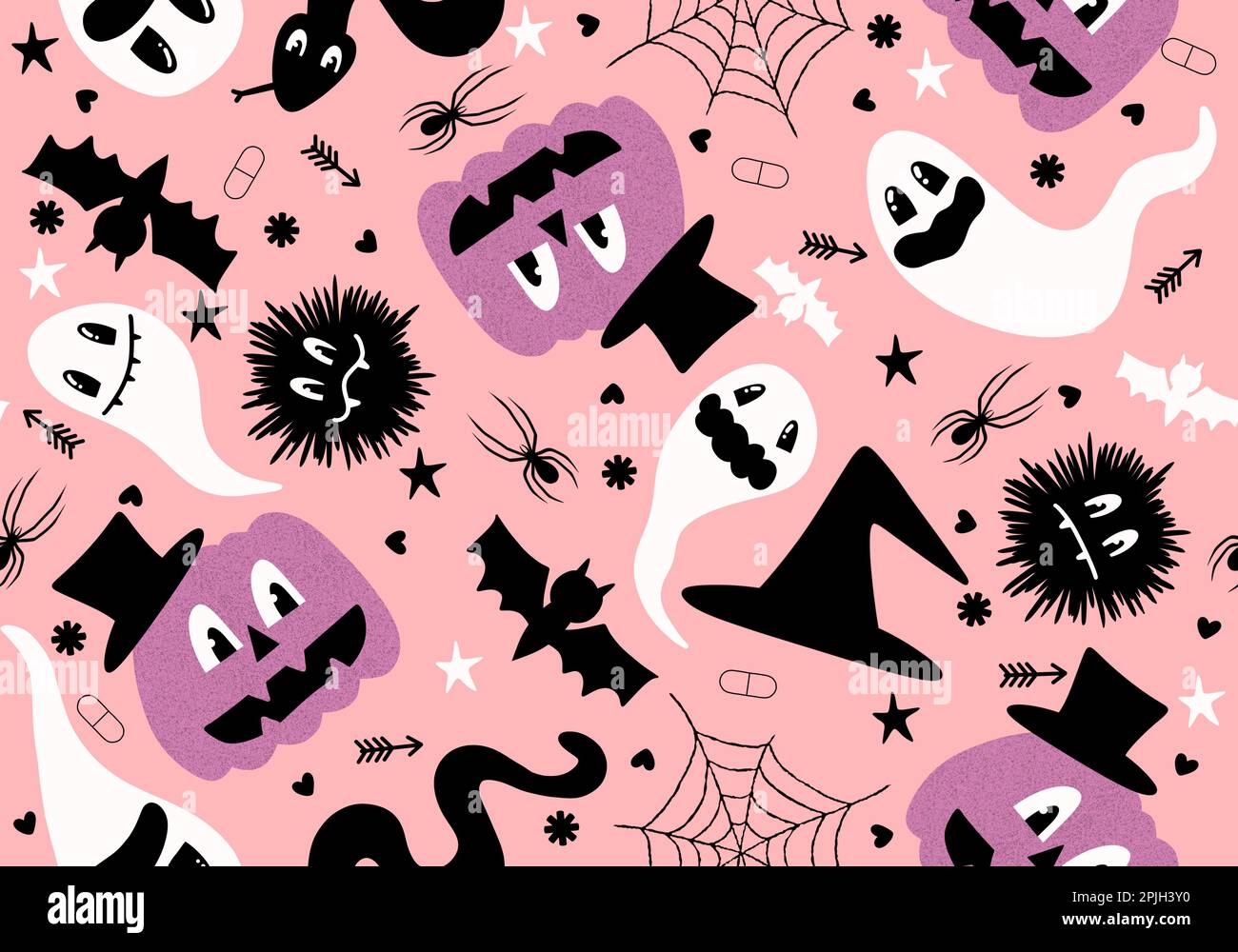 Halloween ghost seamless cartoon spider and web and skulls pattern for ...