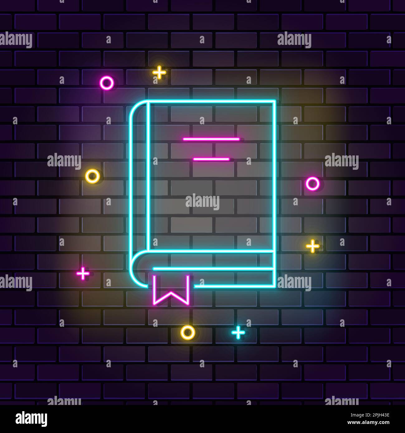 Book neon icon. Education neon icon on dark brick wall background Stock ...