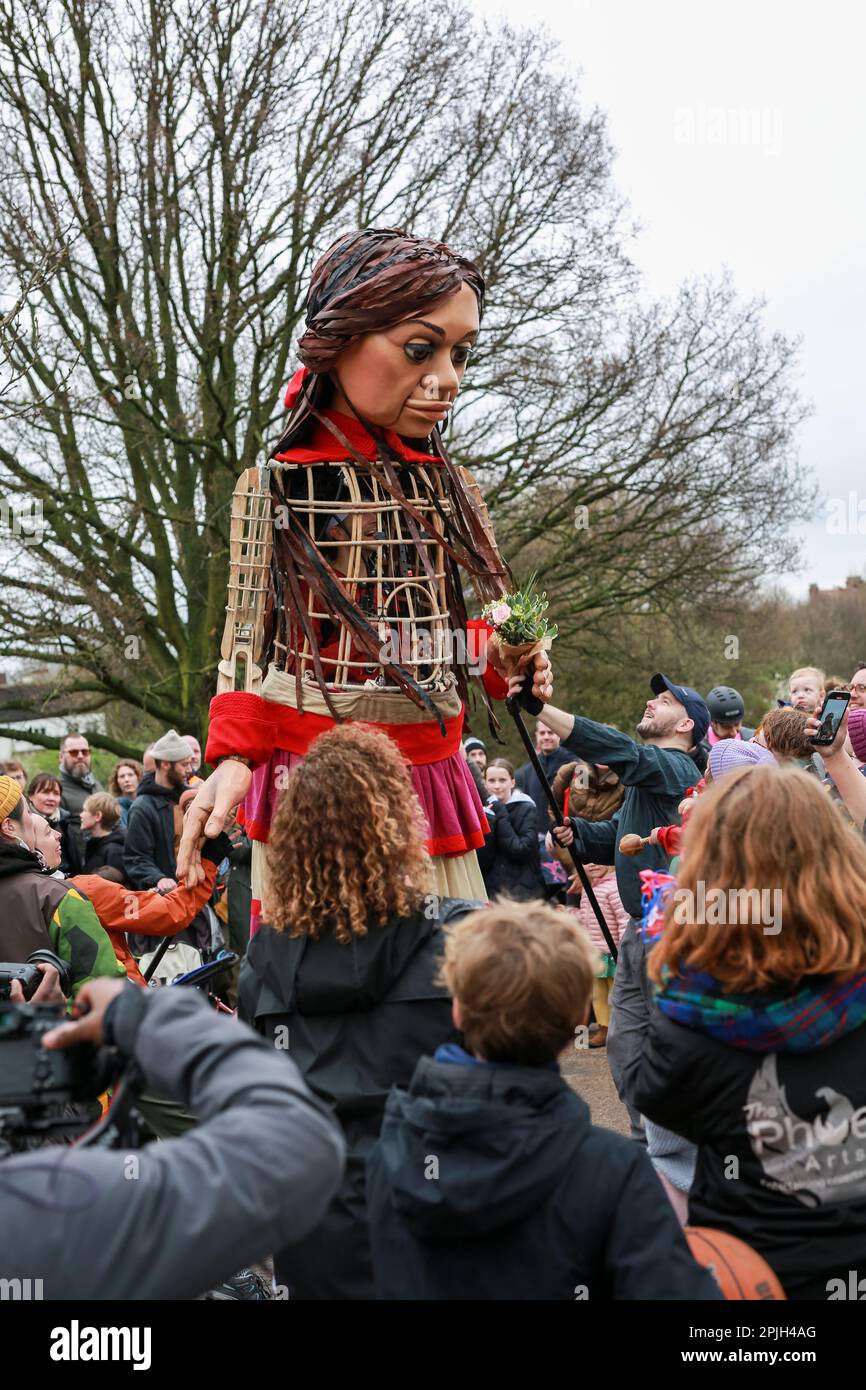 London, UK. 01 April 2023. Giant puppet, global symbol of human rights ...