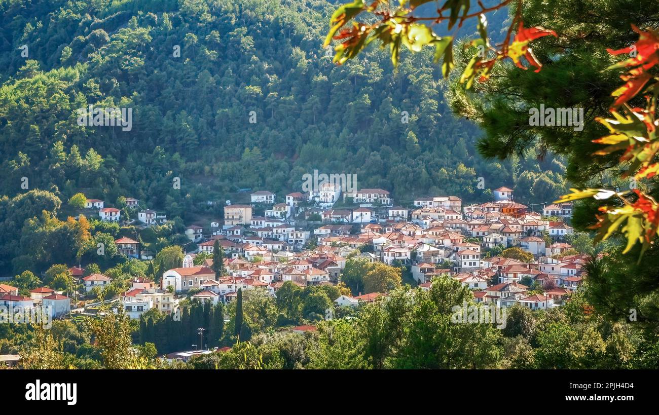 Potamia village on Thasos or Thassos Greek island in the North Aegean ...