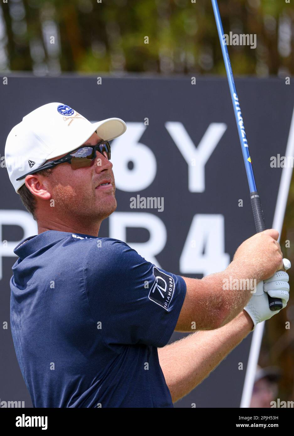 Alternate, Andy Ogletree of Crushers GC hits his shot on the 11th hole ...