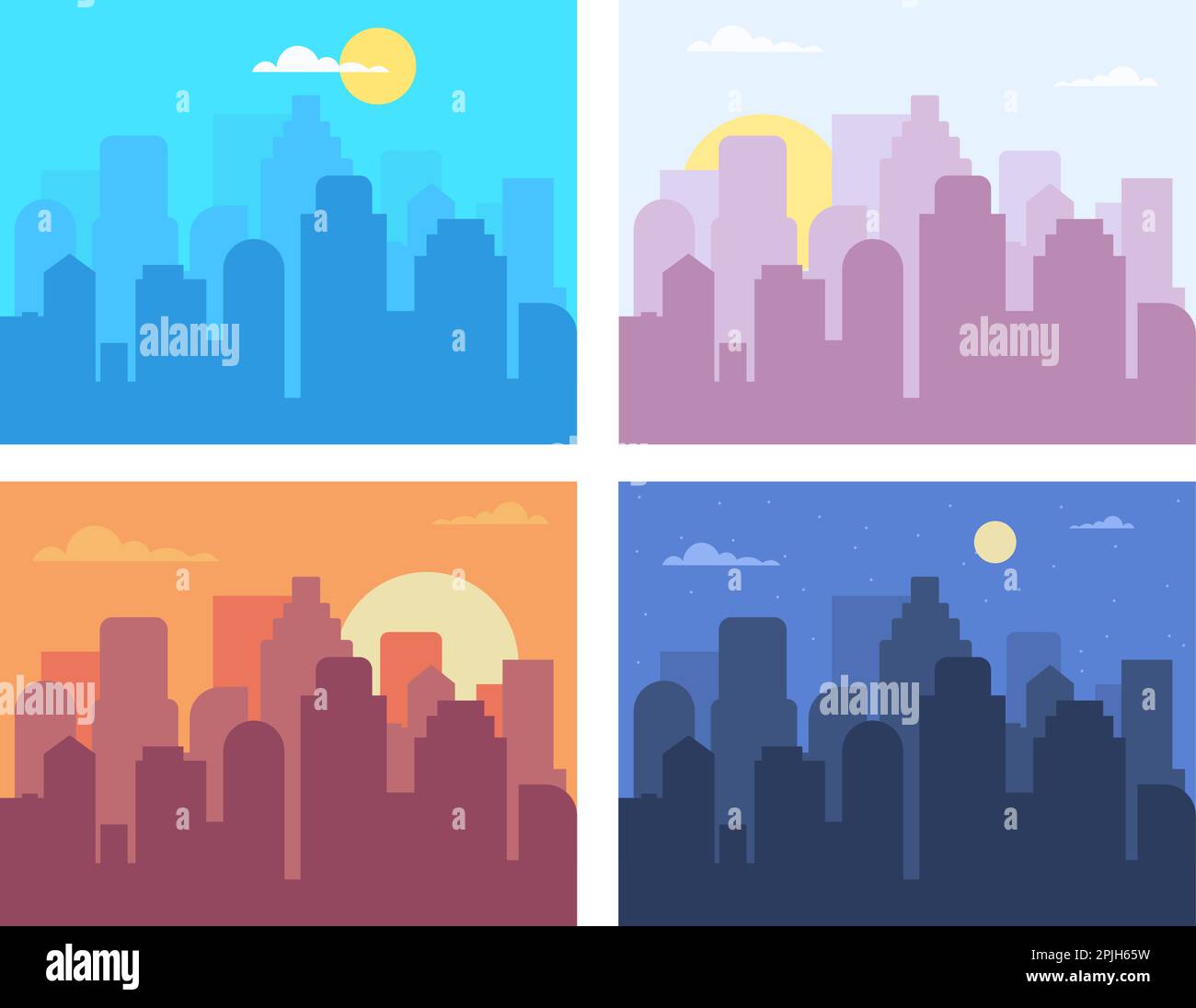 Different time cityscape. City view landscape in morning day afternoon ...