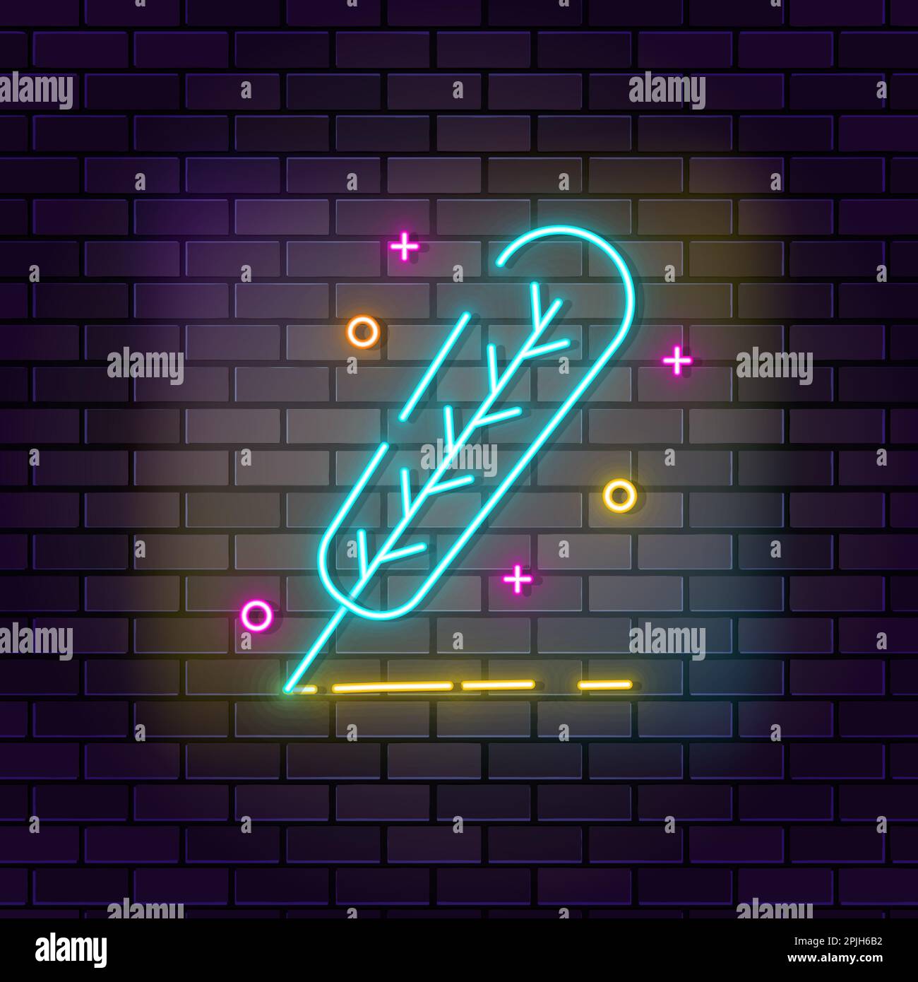 Feather Pen neon icon. Education neon icon on dark brick wall ...