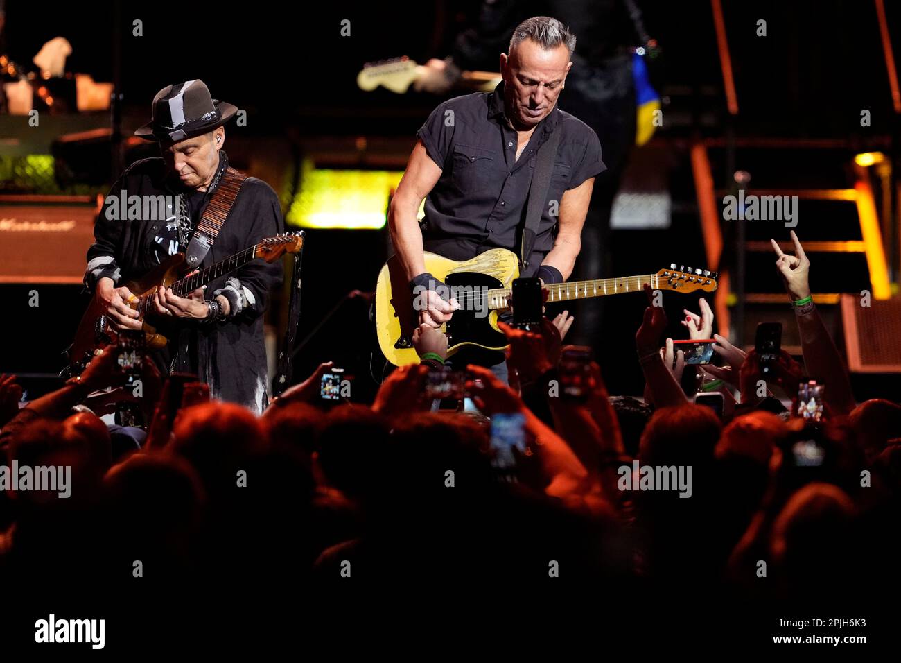 Bruce Springsteen, right, and the E Street Band member Nils Lofgren ...