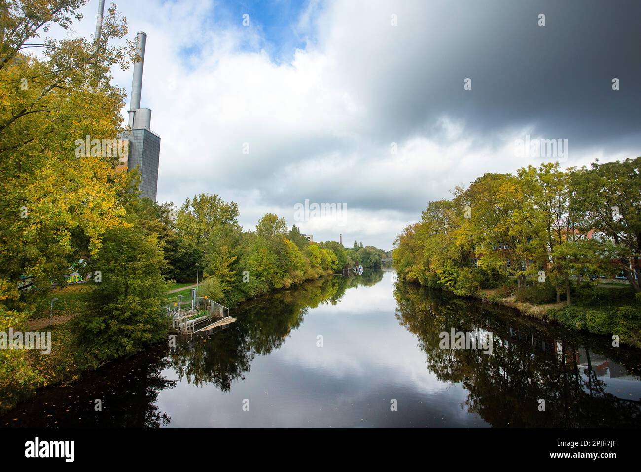 Hannover, Germany - October 14, 2022. Beautiful Ihme river with trees ...