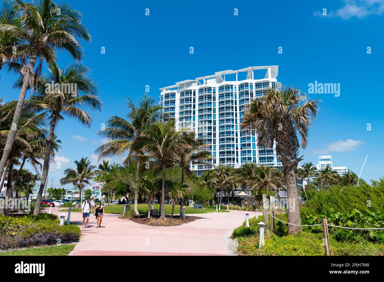 Miami, USA - March 20, 2021: south beach miami Neighborhood with public ...