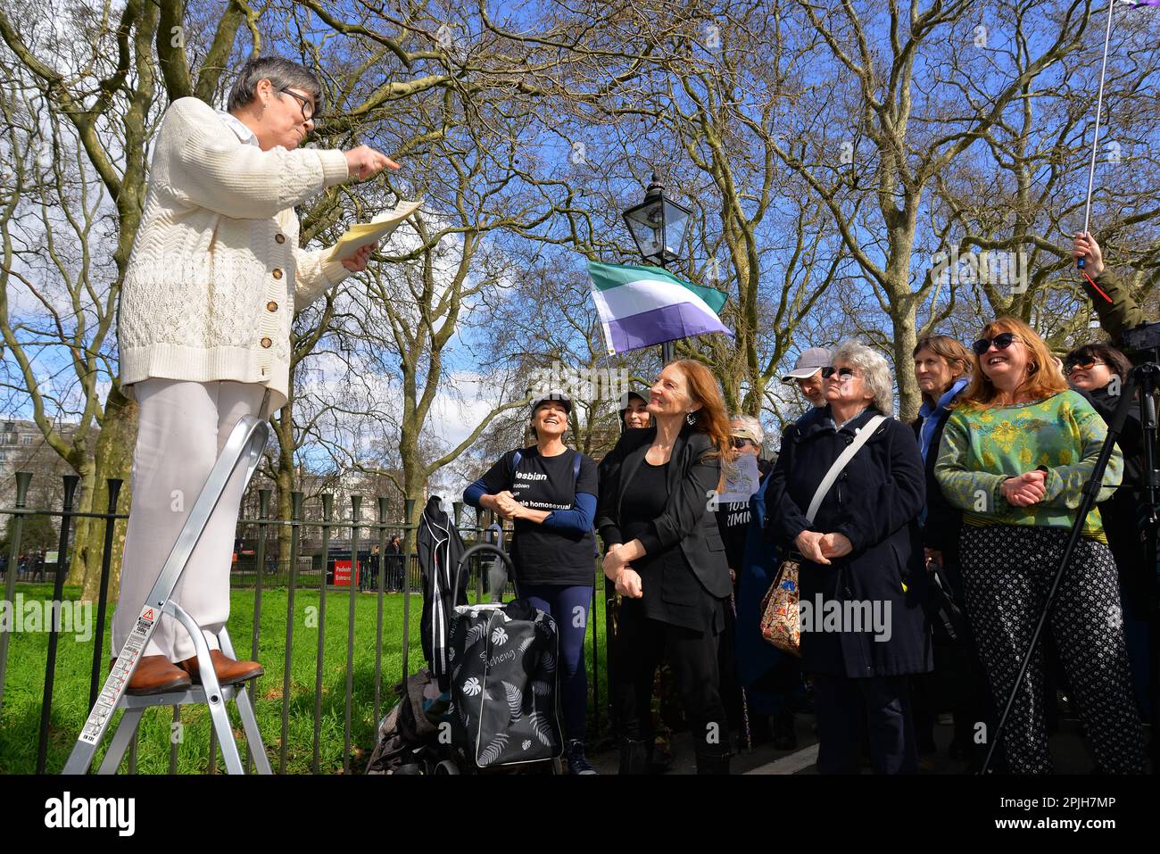 London. April 2nd 2023. Claire Fox, Baroness Fox of Buckley, speaks at ...