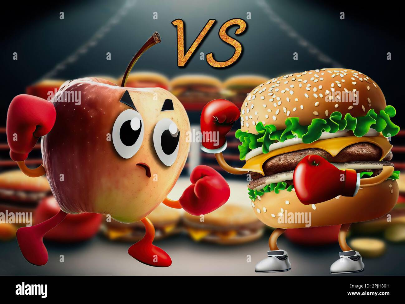 A conceptual image that represents the struggle between natural food ...