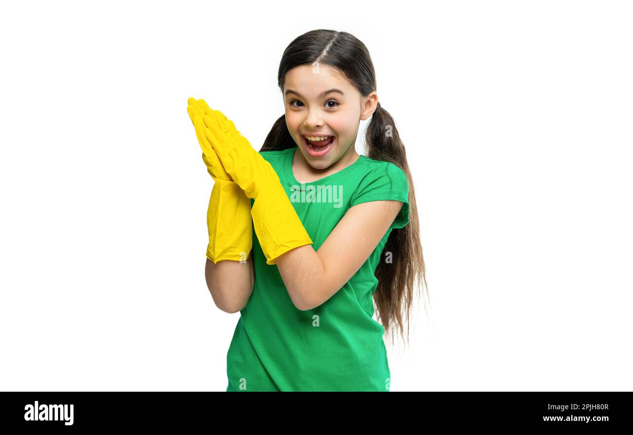 amazed girl cleaner housekeeping isolated on white. girl cleaner ...