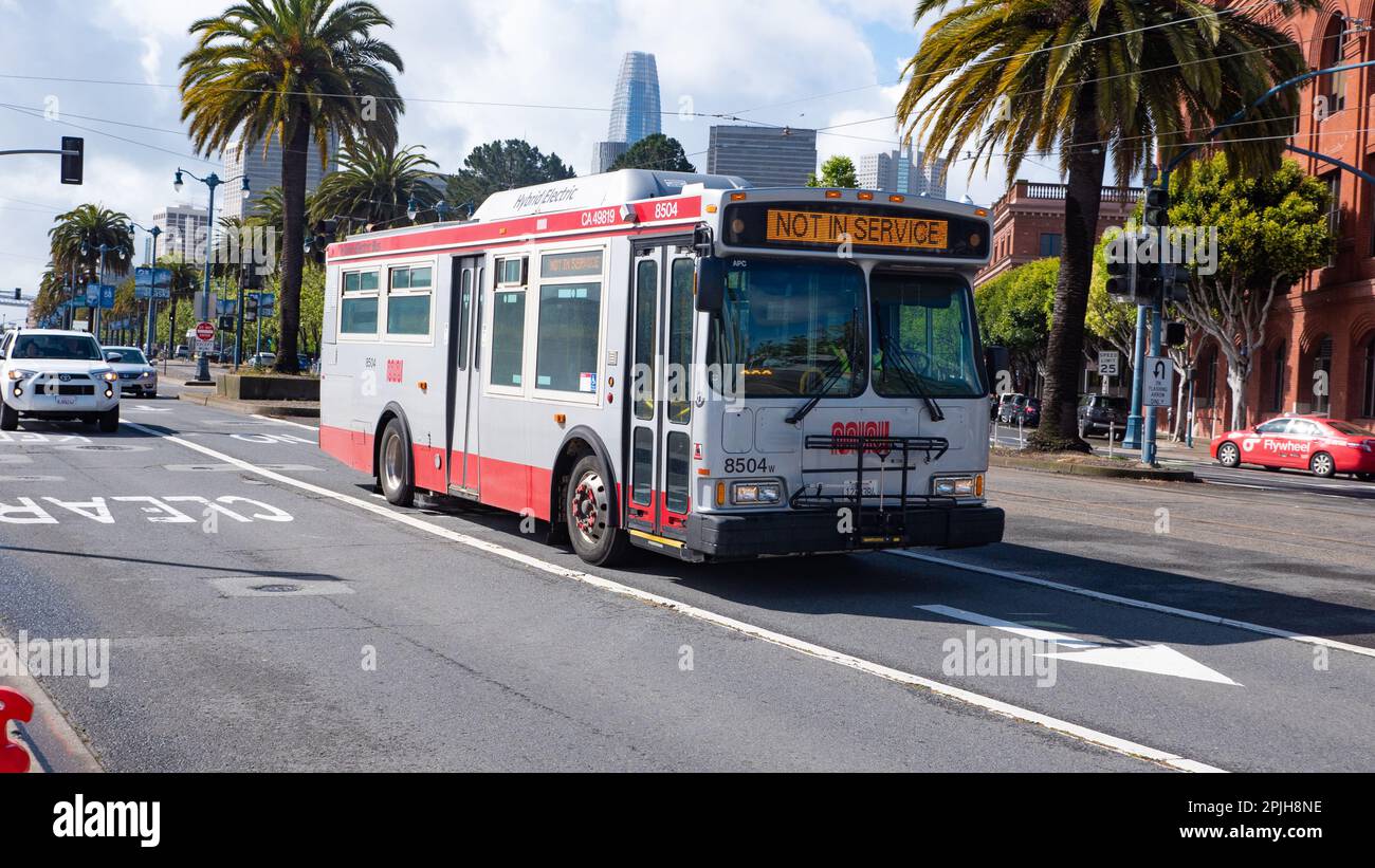 San Francisco, USA - May 19, 2019: SF Muni bus municipal public ...