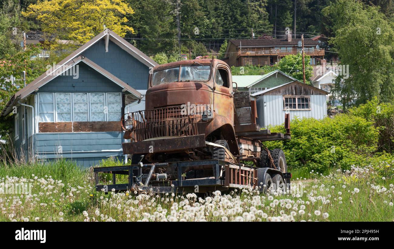 rusty truck outside. deteriorated truck vehicle. old abandoned truck ...