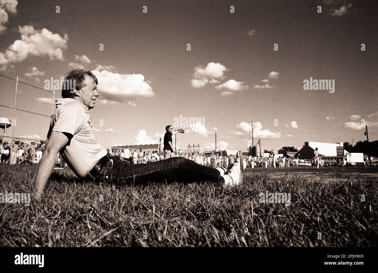 President Carter watches a softball game from the sidelines of the ...