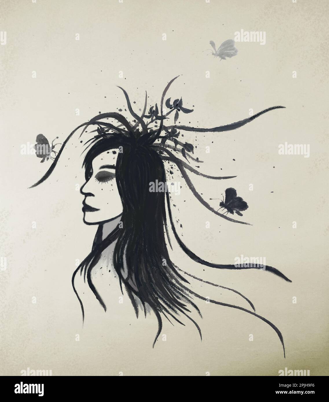 Chinese style orchid beauty ink painting Stock Photo - Alamy