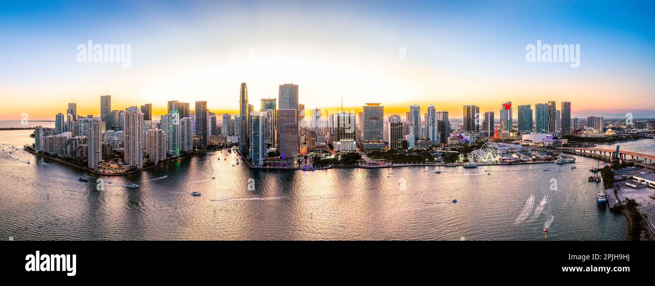 Aerial panorama of Miami at dusk, Florida Stock Photo - Alamy