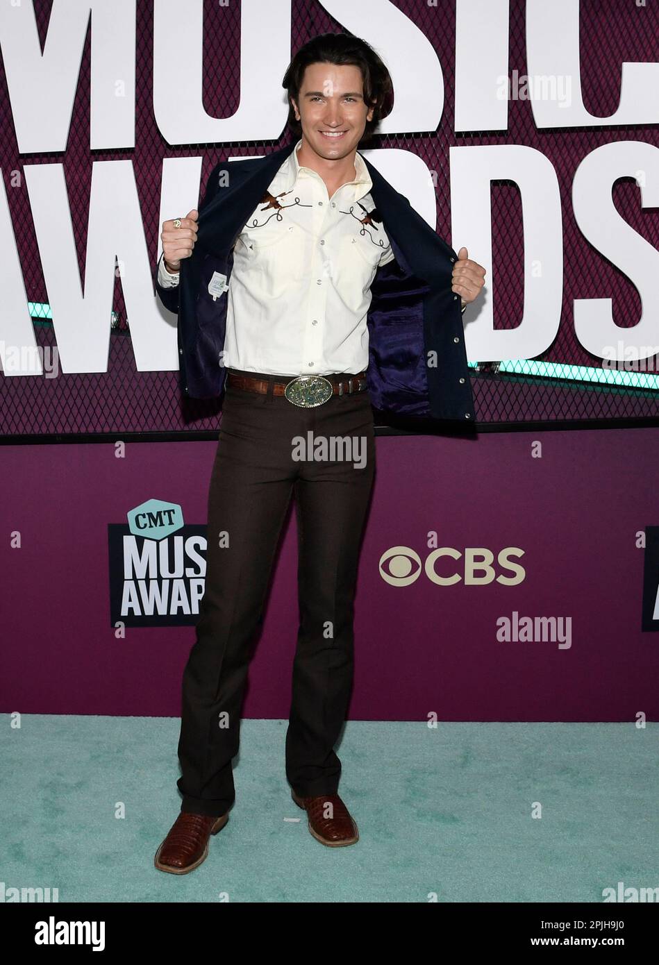 Drake Milligan arrives at the CMT Music Awards on Sunday, April 2, 2023 ...