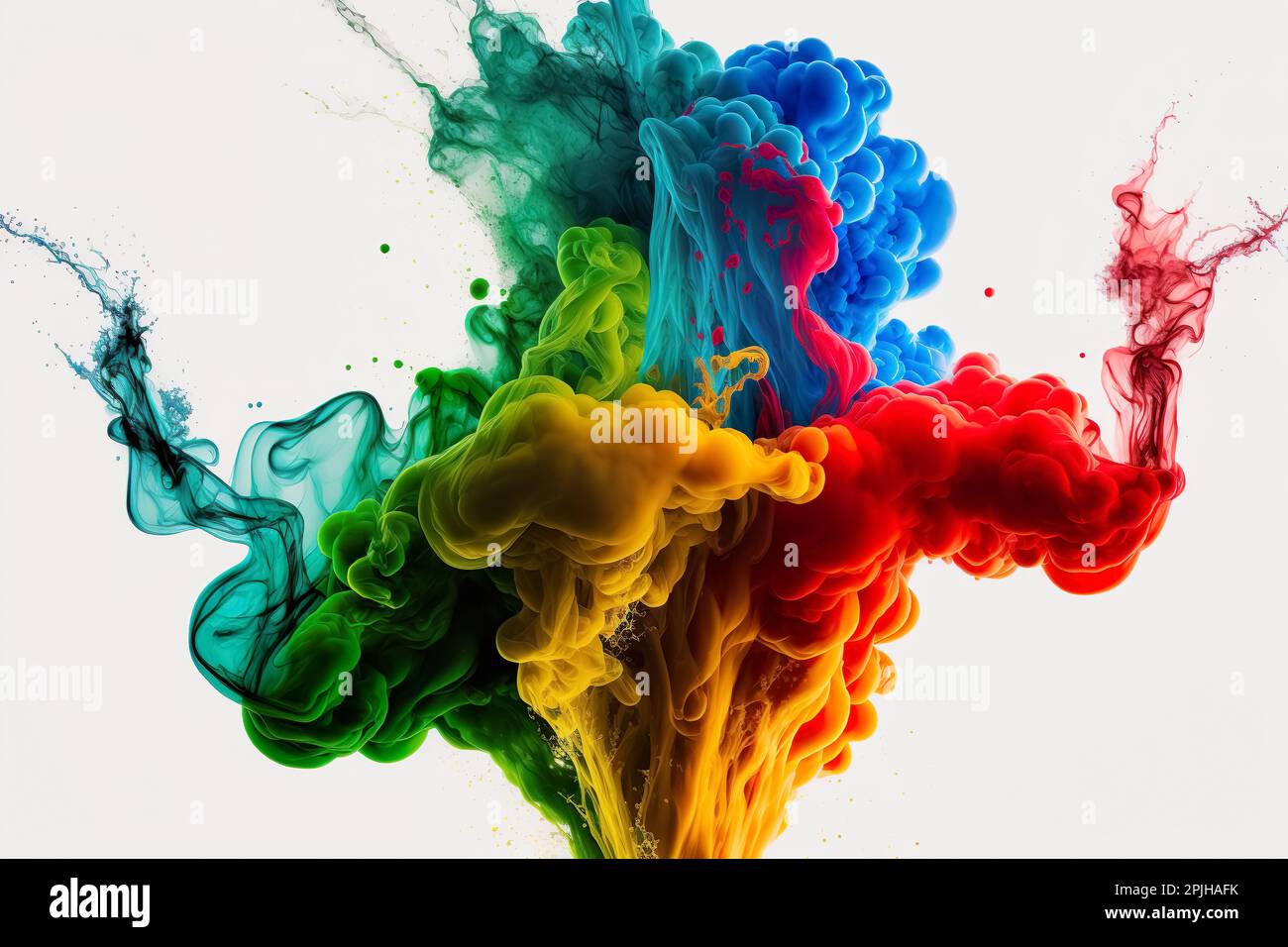 Some multicolored smoke on a white background Stock Photo - Alamy