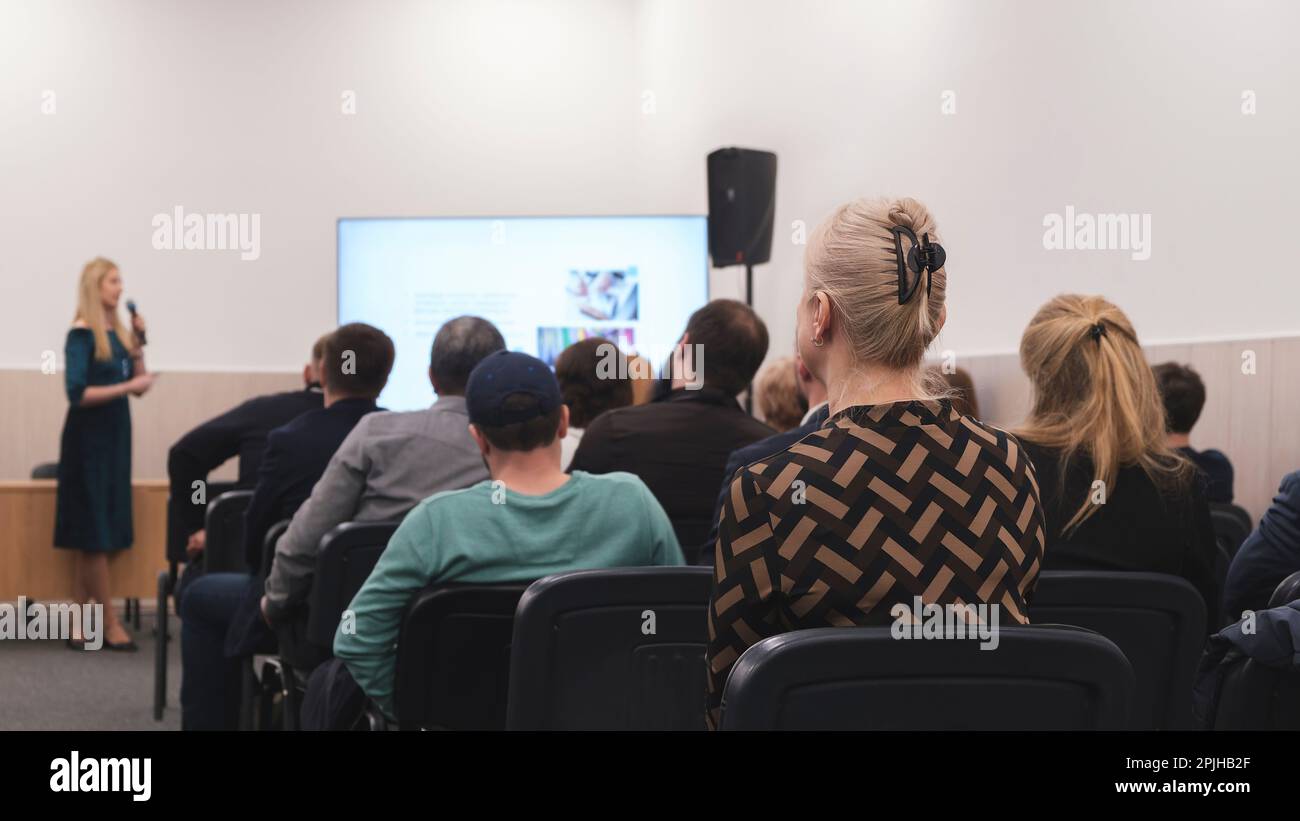 Business woman and people Listening on The Conference. Horizontal Image ...