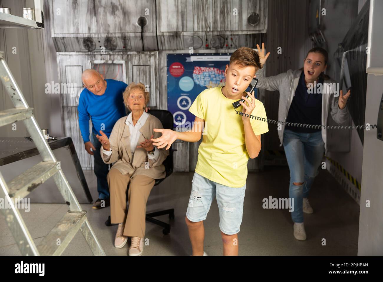 Family failed at leaving escape room Stock Photo - Alamy