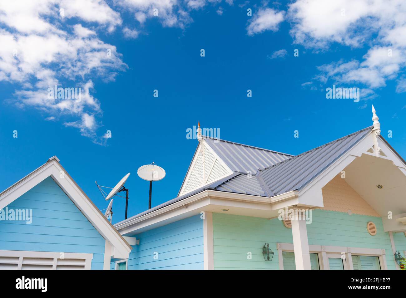 satellite on roof top. satellite on roof of house. satellite on roof on ...
