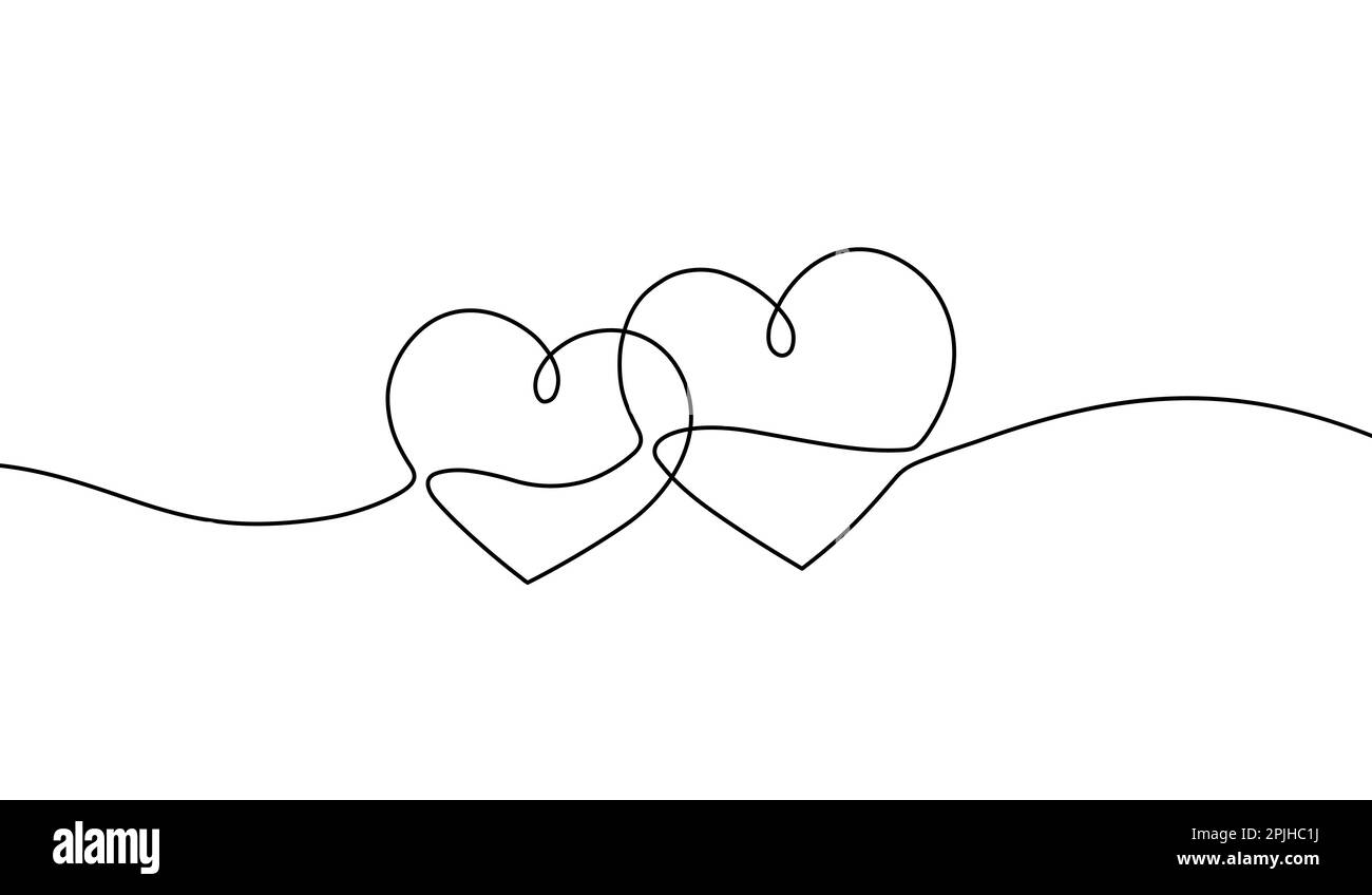 Hearts continuous line drawing. One single hands drawn contour heart ...