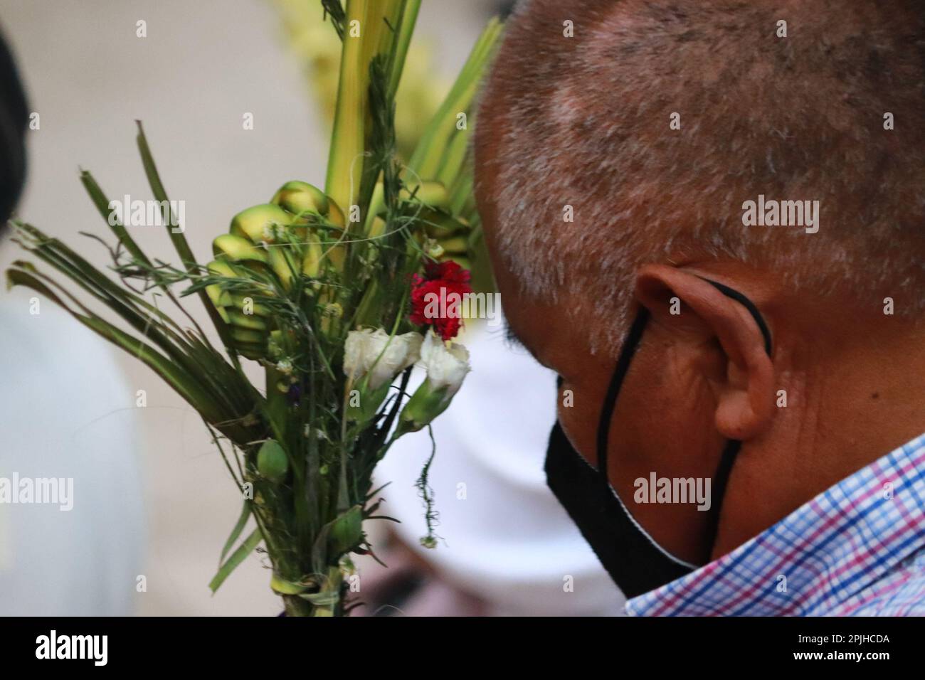 April 2, 2023 in Mexico City, Mexico: A faithful attends at the Palm ...