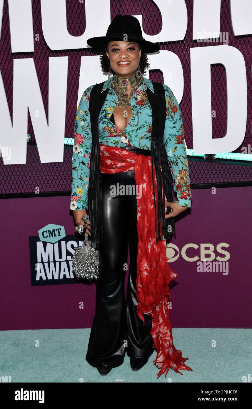Tameca Jones arrives at the CMT Music Awards on Sunday, April 2, 2023 ...
