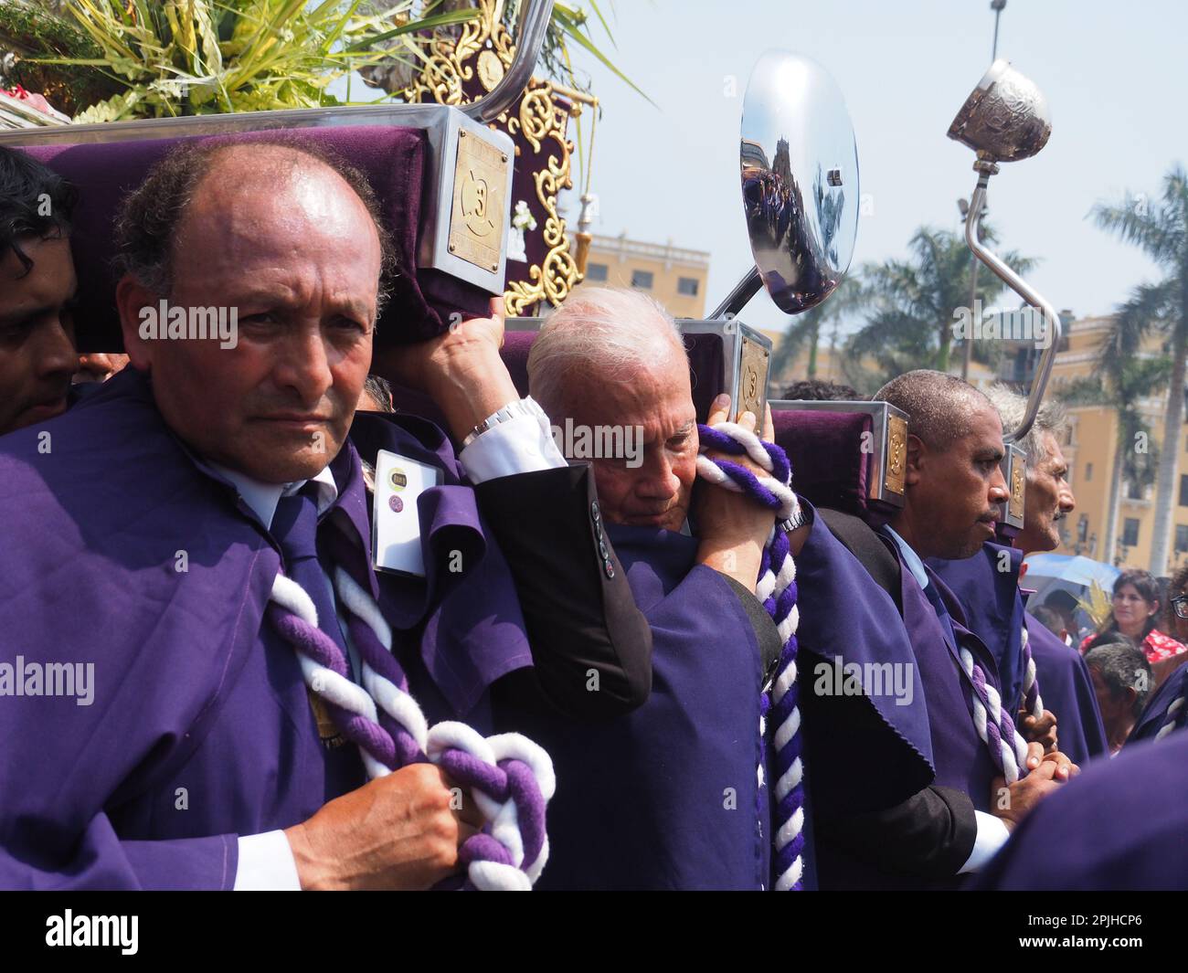 Penitents carrying on an image of Christ on Palm Sunday Procession, as ...