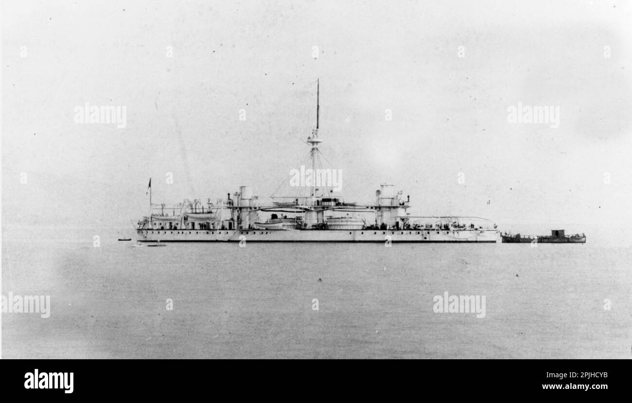 The Italian warship Enrico Dandolo at sea. She was the second of two ...