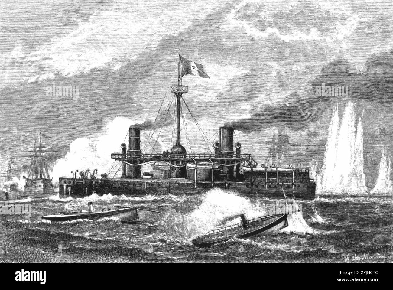 engraving of the Italian battleship Duilio Stock Photo - Alamy