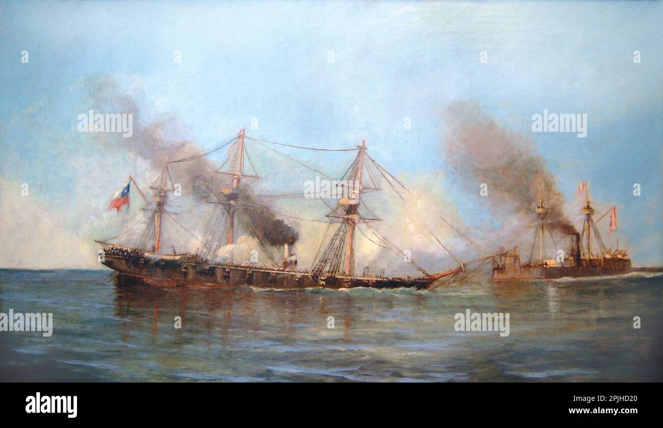 Painting of the Battle of Iquique, by Alvaro Casanova Stock Photo - Alamy