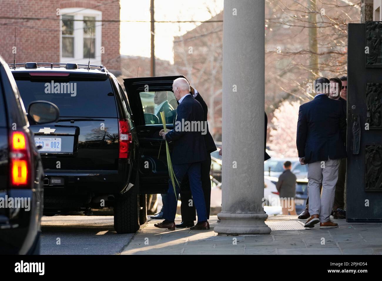 President Joe Biden departs after attending Palm Sunday Mass at St ...